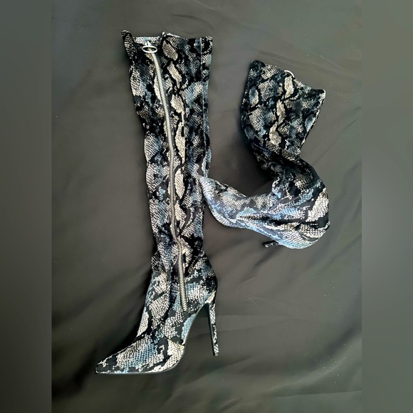 Fashion Nova | Shoes | Thigh High Suede Snack Print Boots Never Worn ...